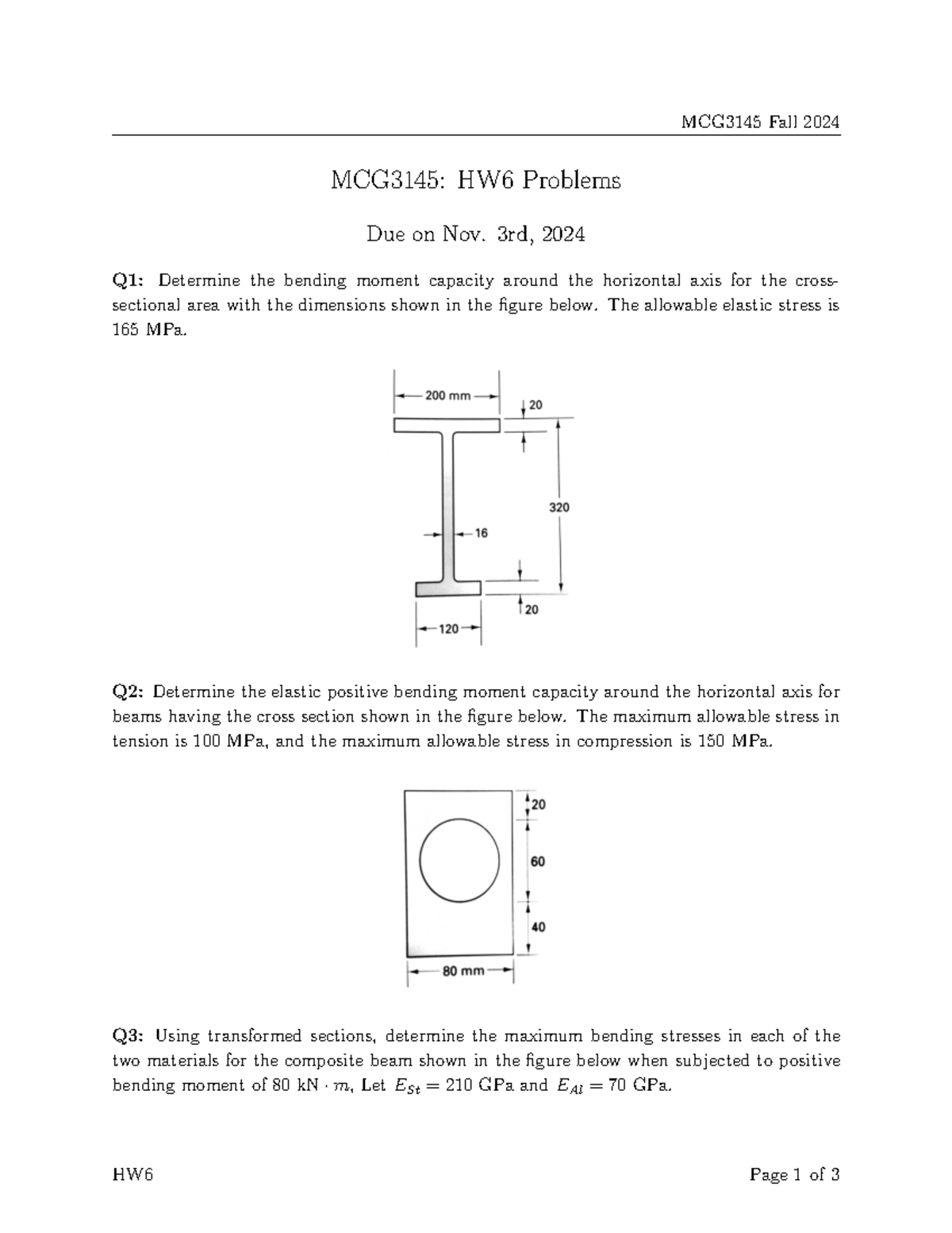 HW6 problems - Hw6 - MCG3145 Fall 2024 MCG3145: HW6 Problems Due on Nov ...