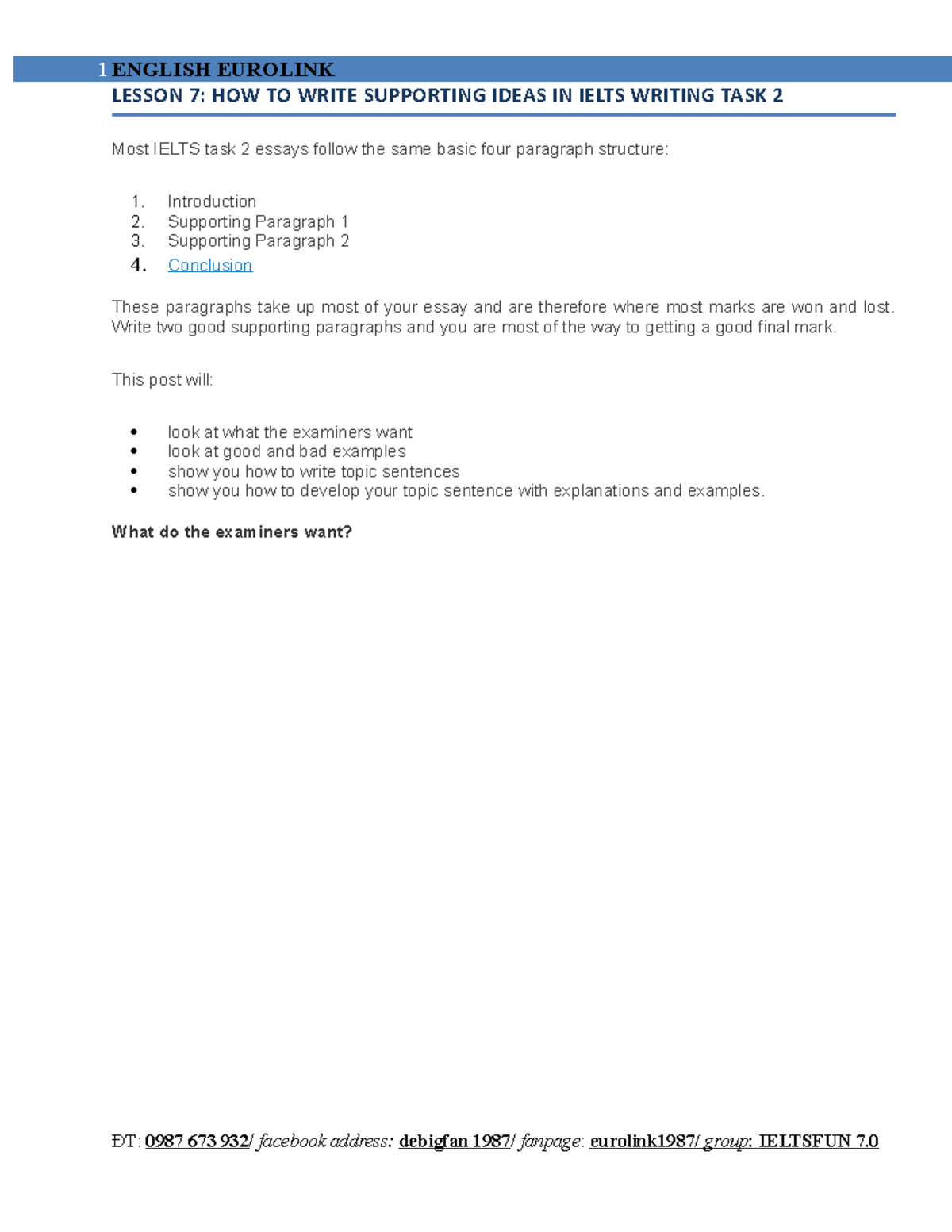 Lesson 7 - theory - LESSON 7: HOW TO WRITE SUPPORTING IDEAS IN IELTS ...