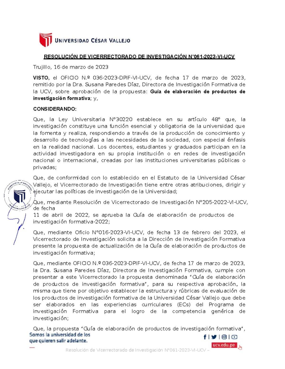 RVI N°061-2023-VI-UCV Abordaje DE Teorias - Resolución de ...