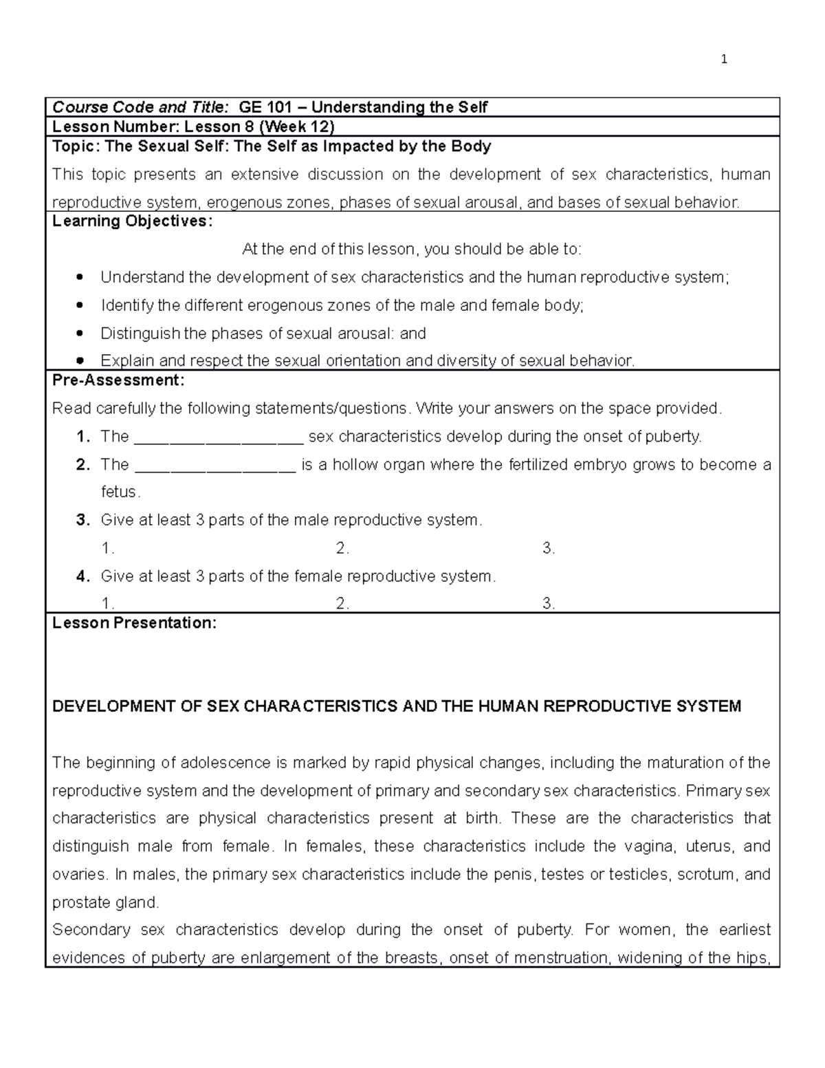 M8-UTS A - Understanding the Self Module - Course Code and Title: GE ...