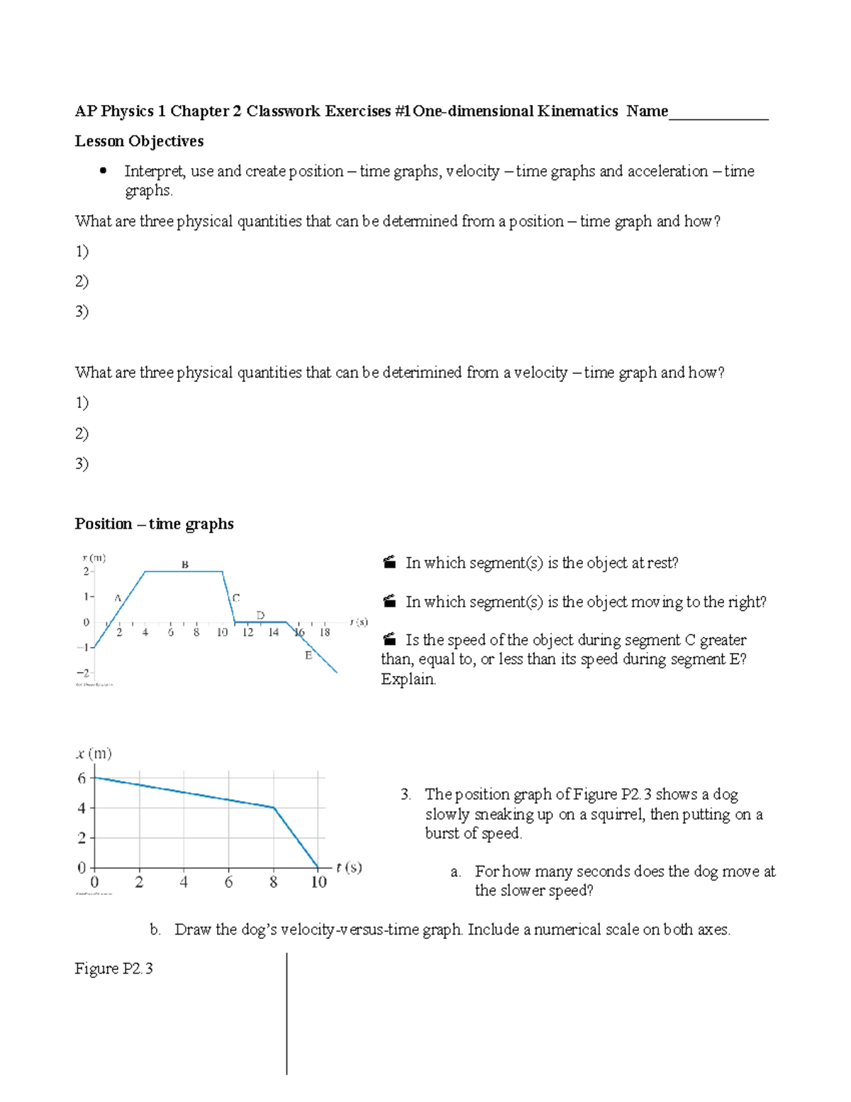 Chapter 2 classwork exercise 1 - AP Physics 1 Chapter 2 Classwork ...