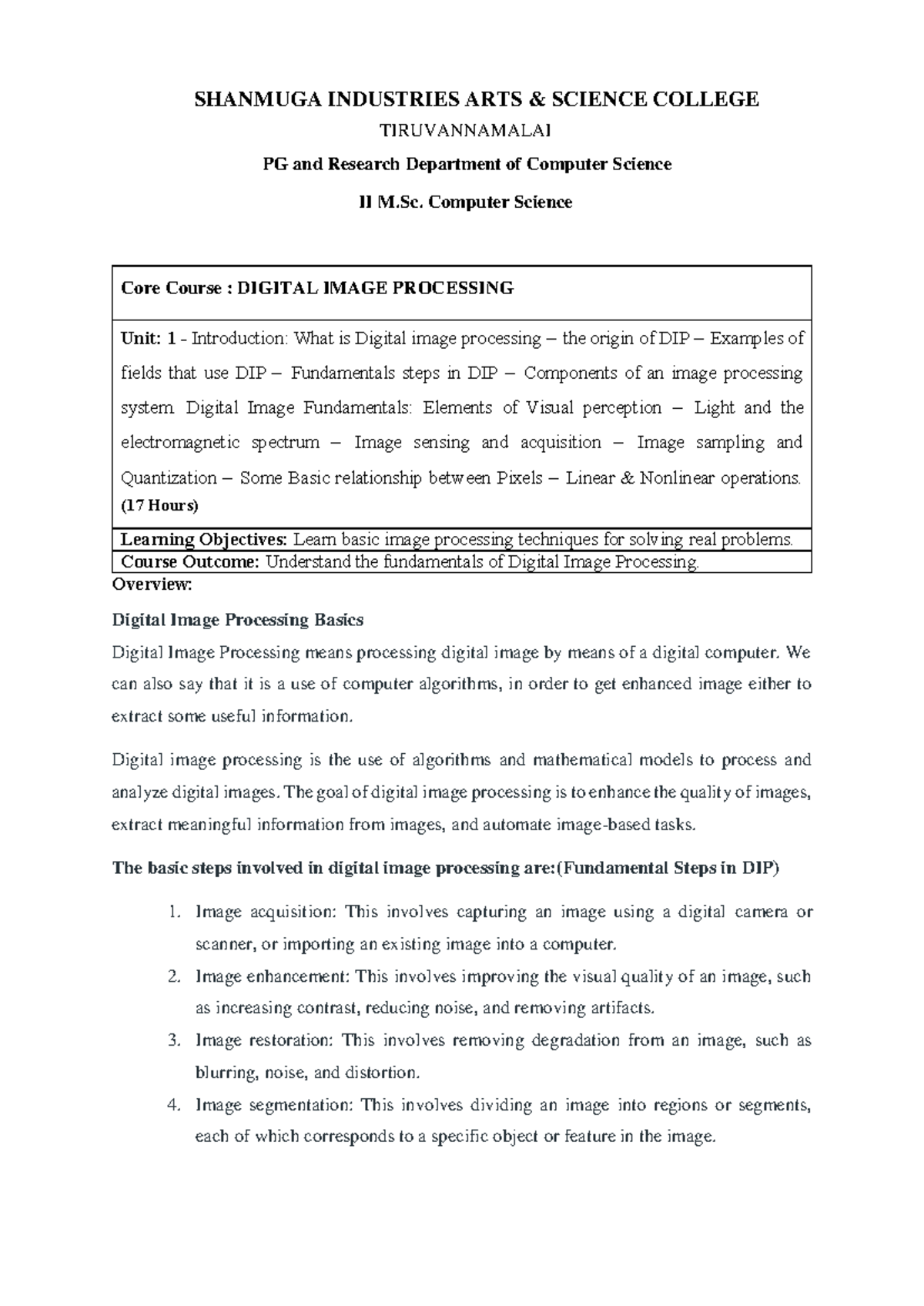 DIP UNIT - I - Notes - Unit: 1 - Introduction: What is Digital image ...