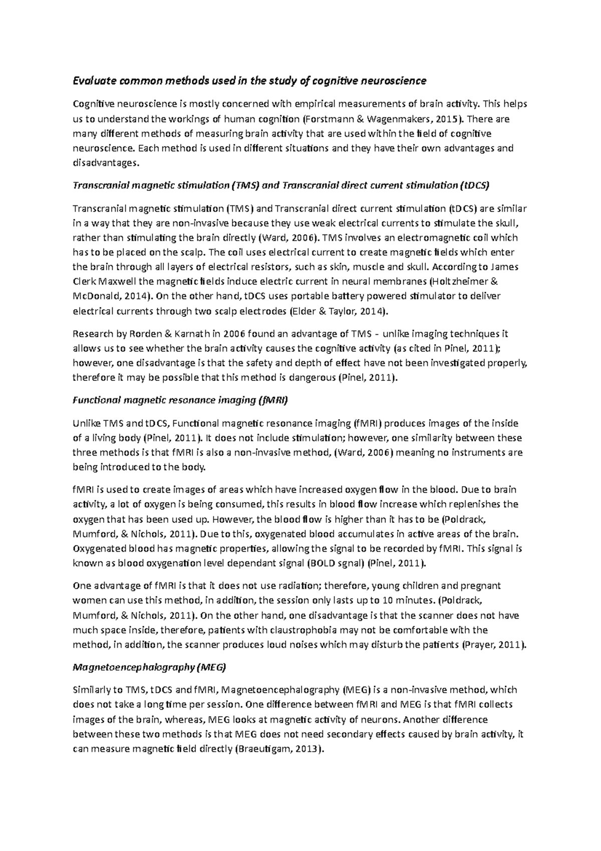 Methods of cognitive neuroscience - Evaluate common methods used in the ...