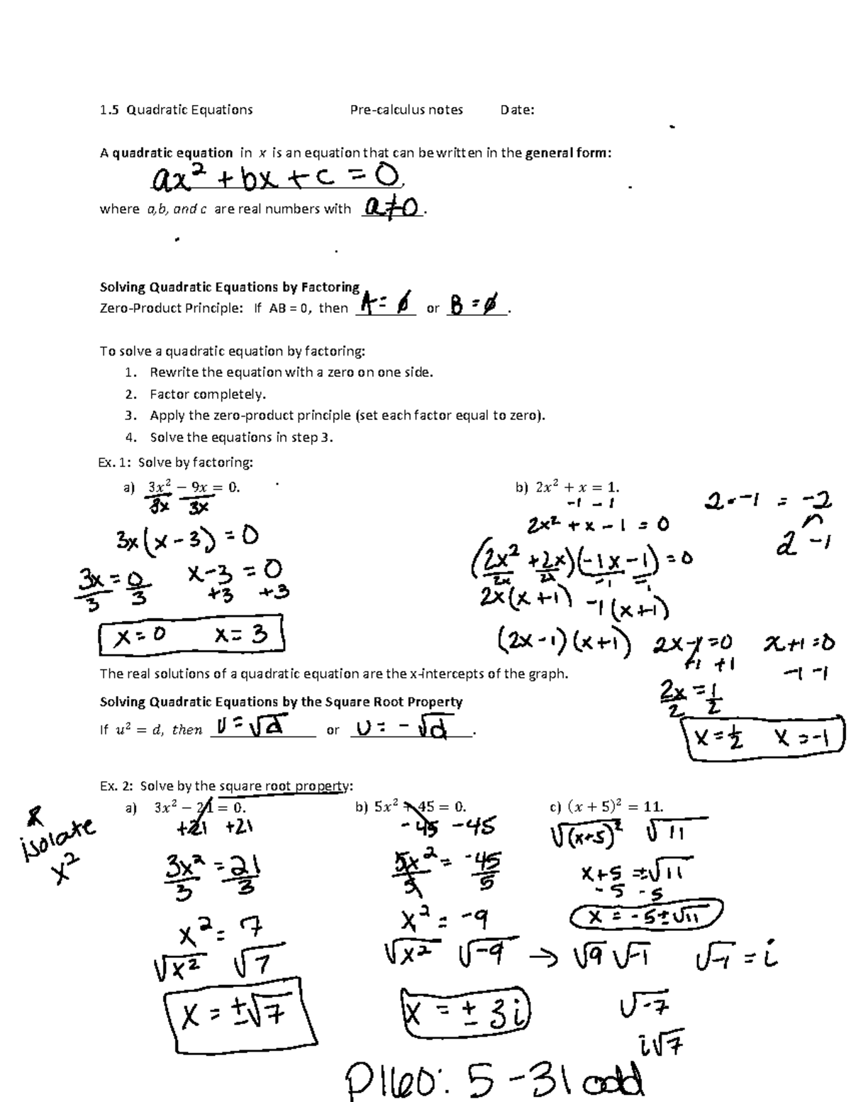 The Quadratic Formula and Completing the Square - 1 Quadratic Equations ...