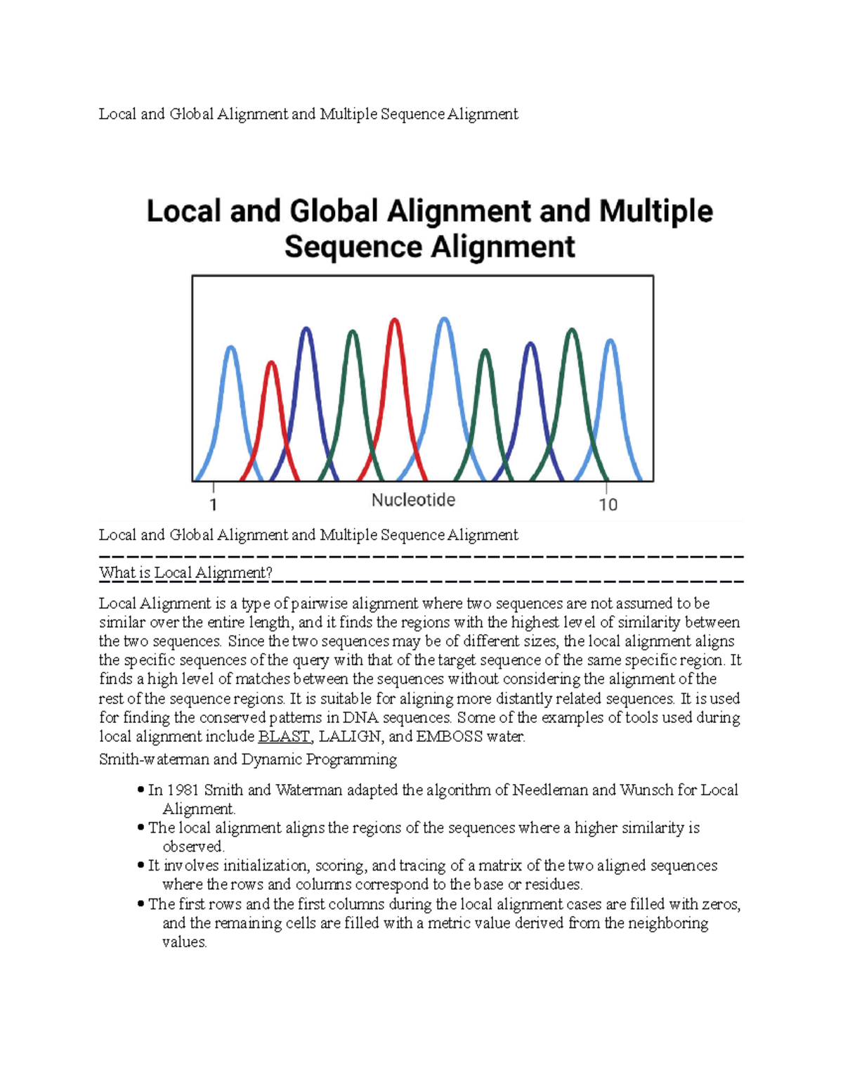 Local And Global Alignment And Multiple Sequence Alignment Since The Two Sequences May Be Of 1925