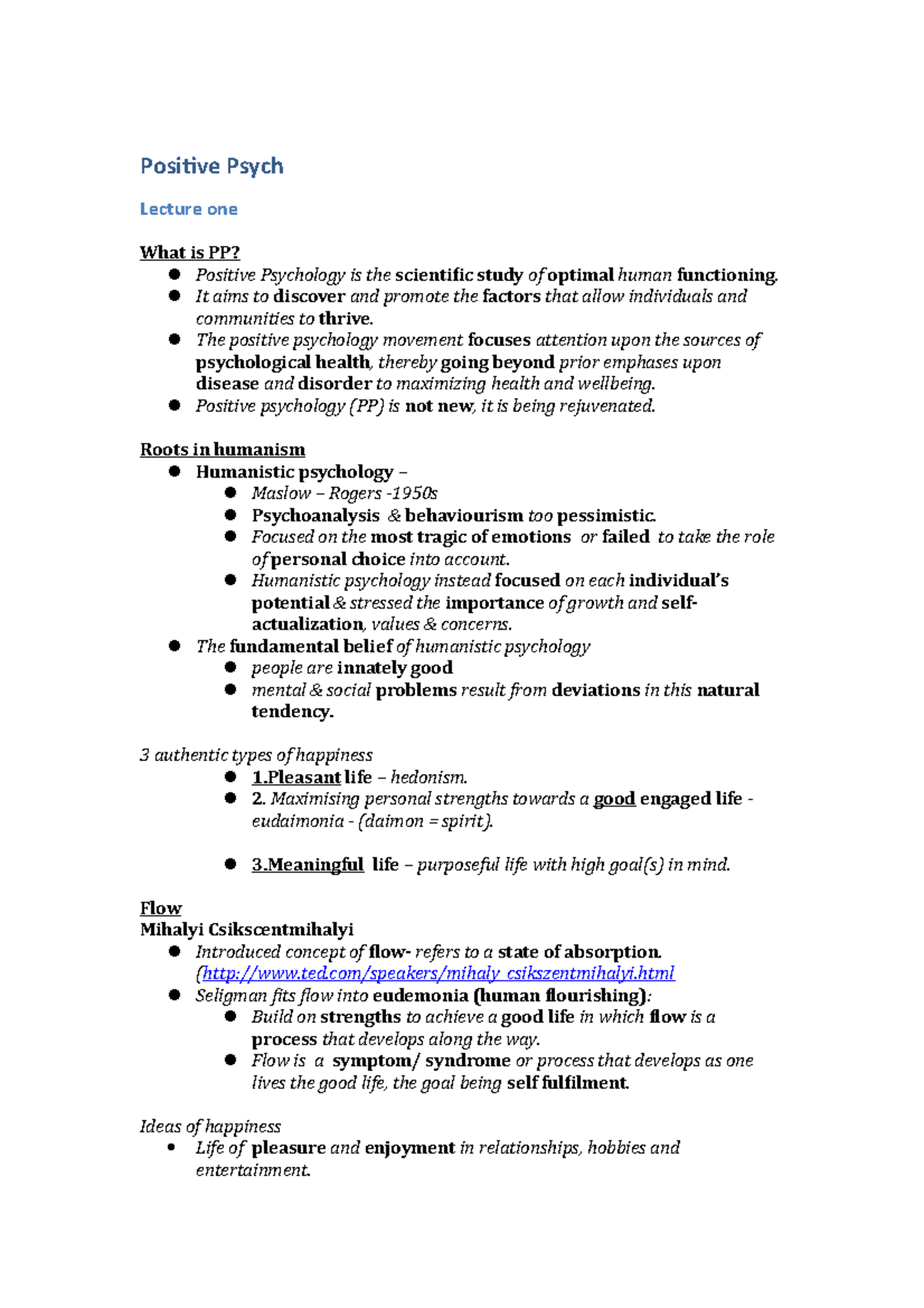 Positive notes - Positive Psych Lecture one What is PP? Positive ...