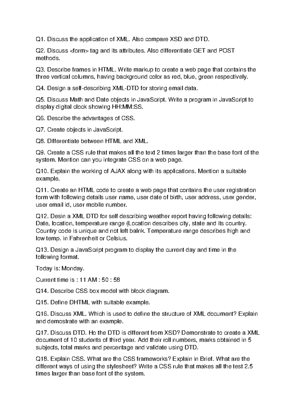 Html Xml And Js Based University Questions Q1 Discuss The Application Of Xml Also Compare