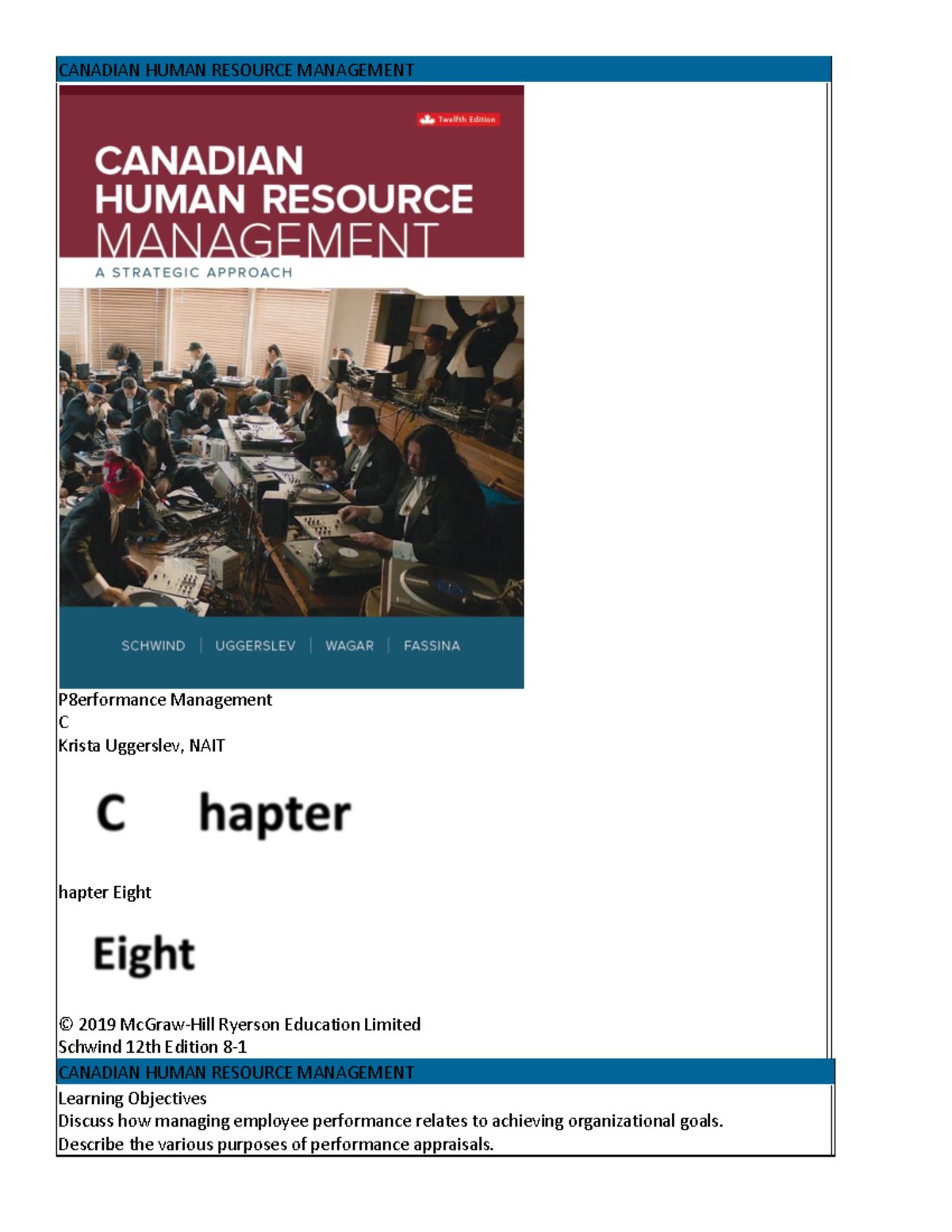 HRPD 701 Ch.8 Lecture Notes - CANADIAN HUMAN RESOURCE MANAGEMENT ...