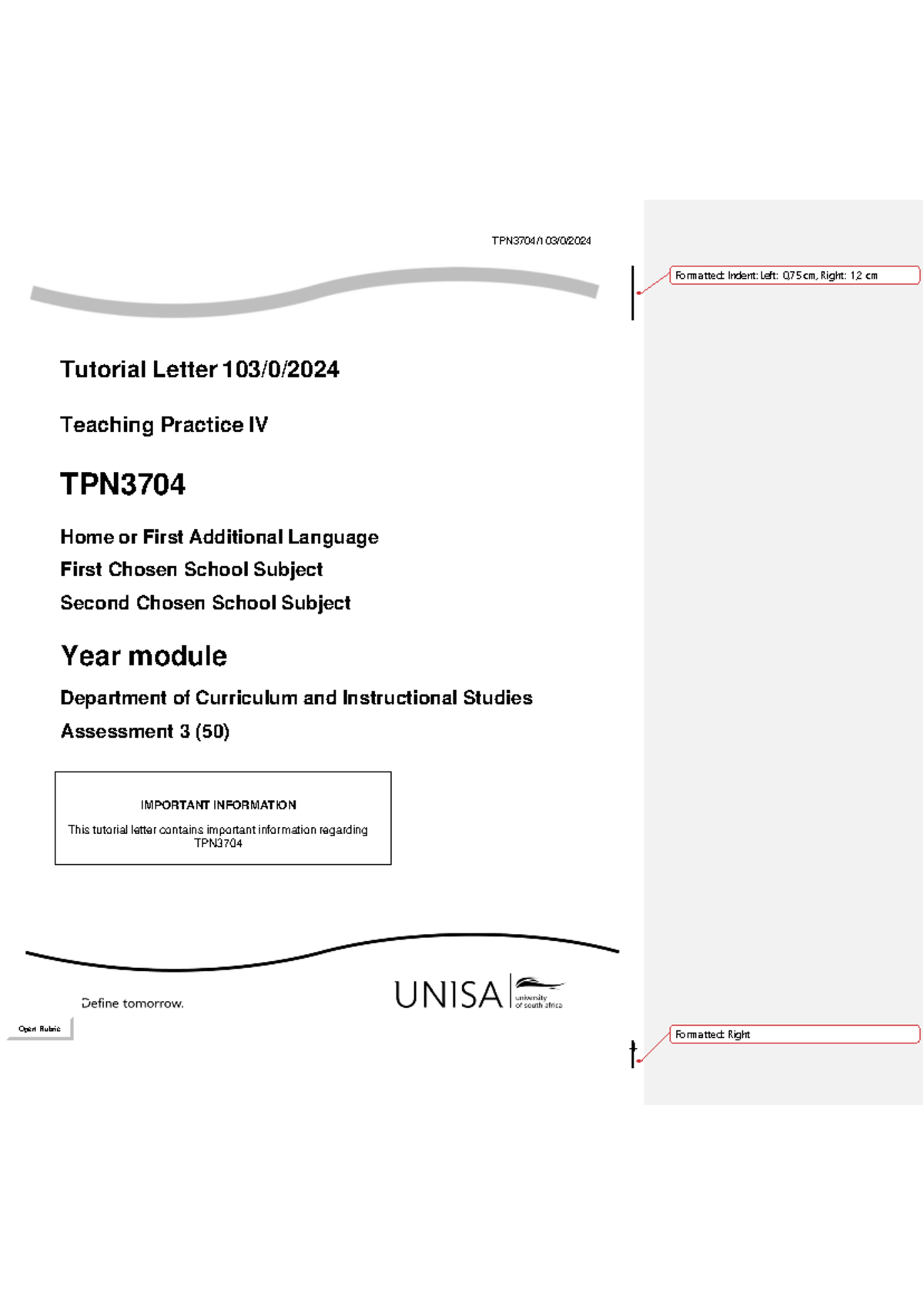 TPN3704 TL 103 0 B 2024 - Formatted: Right Tutorial Letter 103/0/202 4 ...