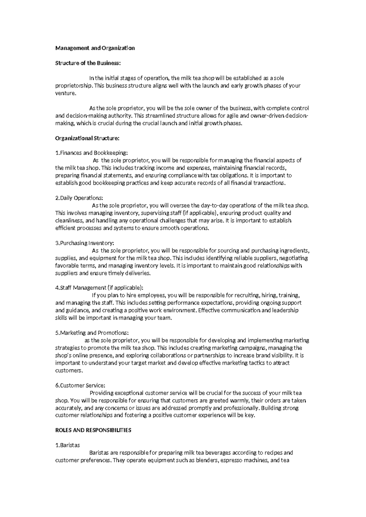 Structure of the Business - Management and Organization Structure of ...