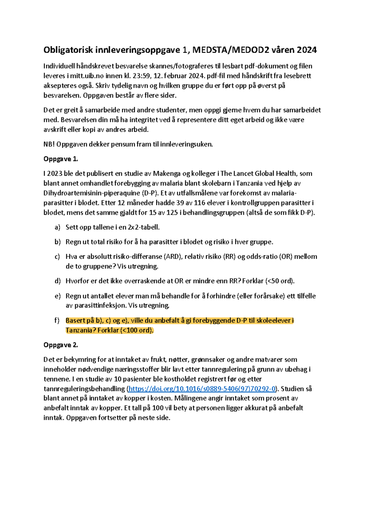 Obligatorisk innleveringsoppgave 1 M Edsta 2024 - Obligatorisk innleveringsoppgave 1, MEDSTA ...