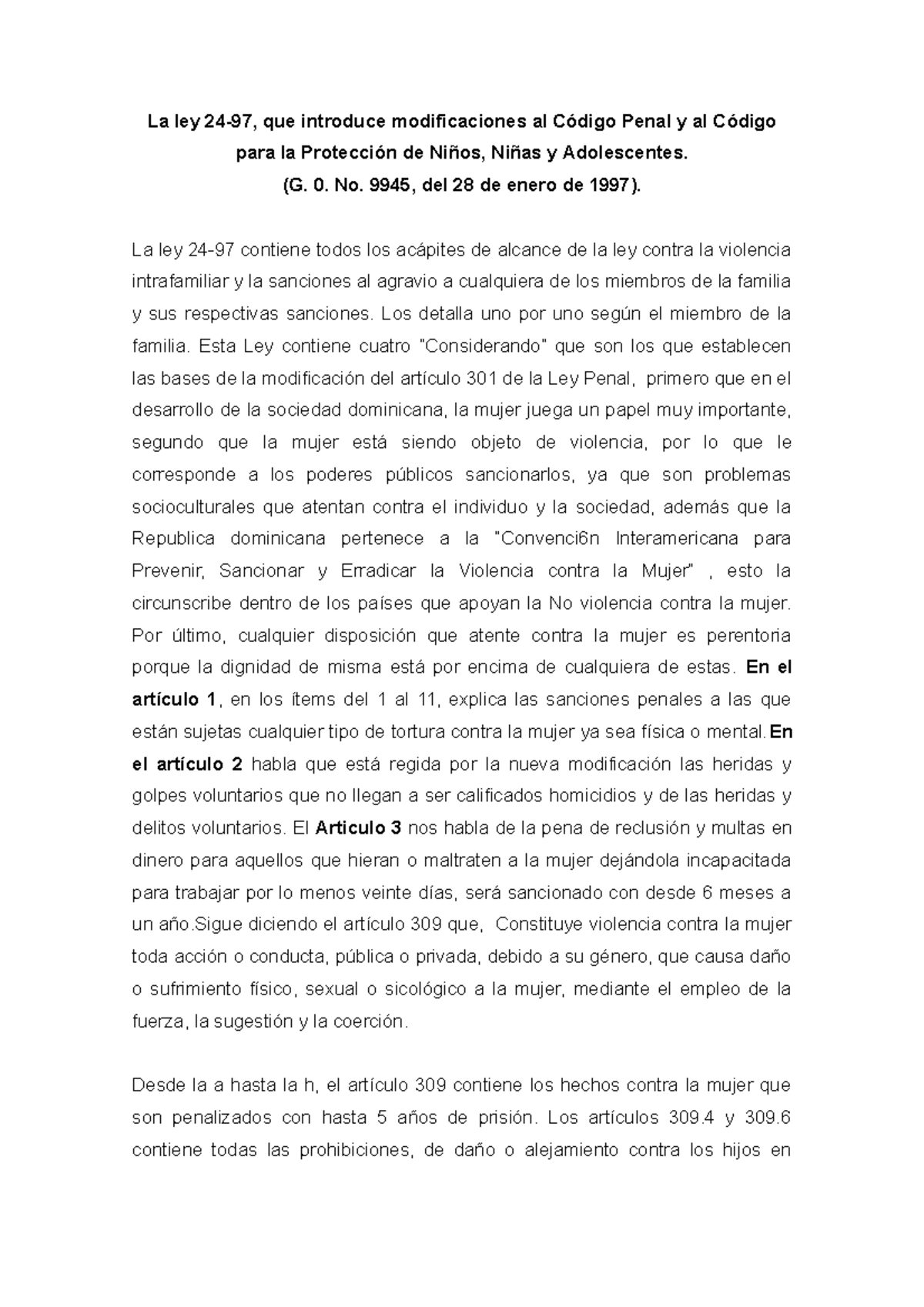 Analisis de la ley 24-97 - La ley 24-97, que introduce modificaciones ...
