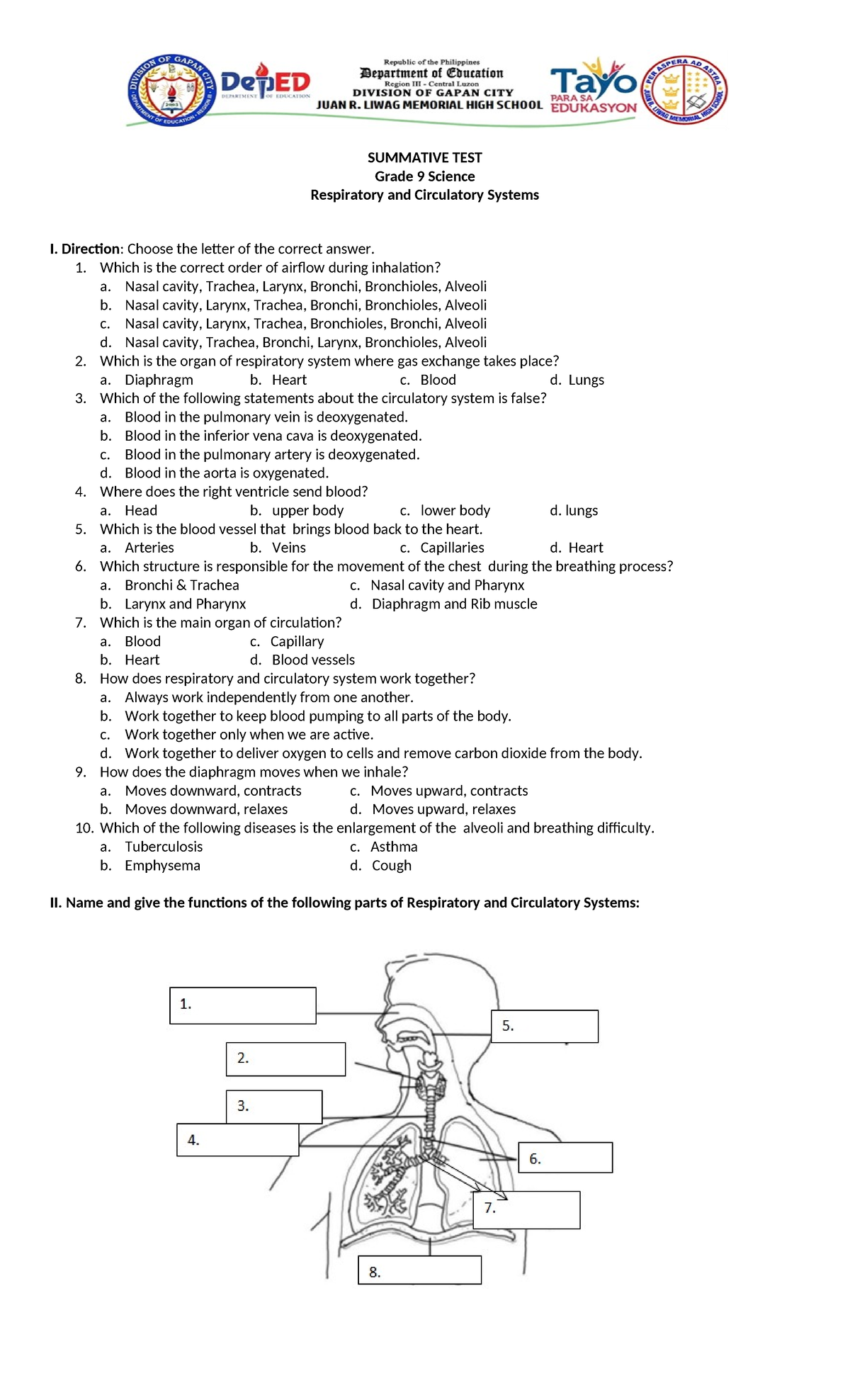 Q1W3 D5 Summative TEST - science - SUMMATIVE TEST Grade 9 Science ...