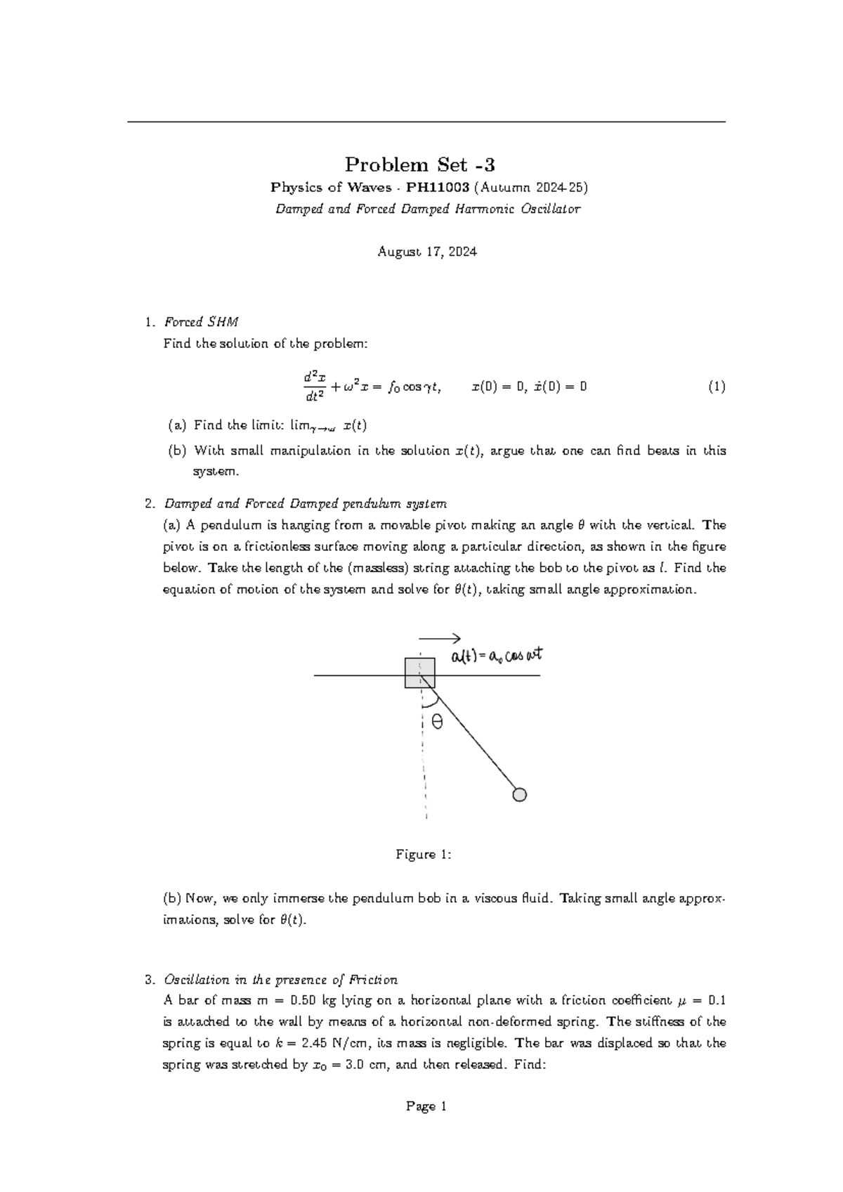 Problem Set 3 - Tutorial - Problem Set - Physics of Waves - PH11003 ...