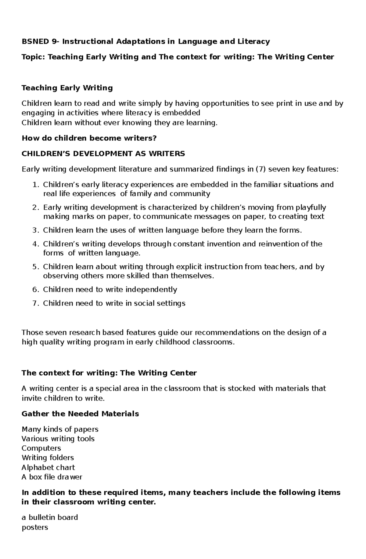 Teaching Early Writing - How do children become writers? CHILDREN’S ...