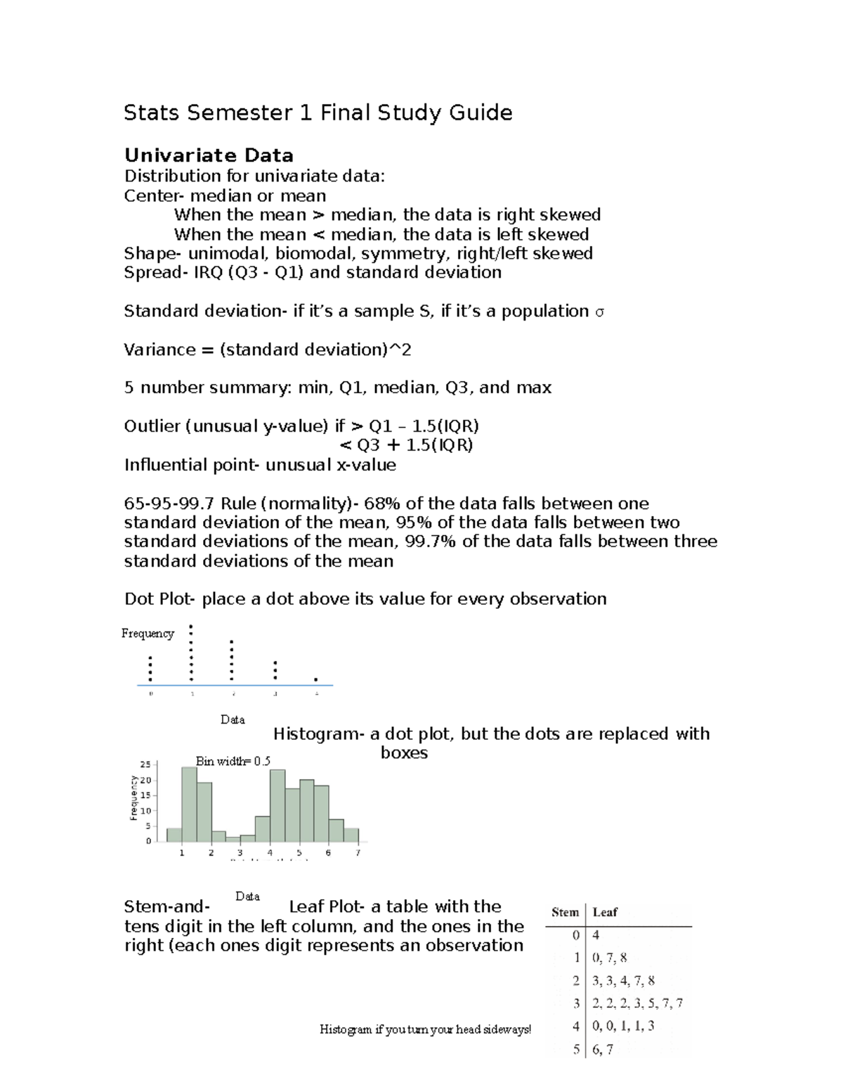 Stats Semester 1 Final Study Guide - Data Histogram if you turn your ...