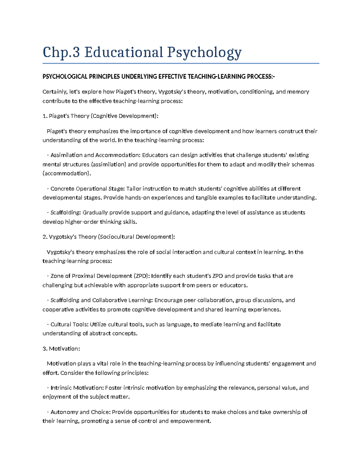 Chp 3 Educational psychology - Chp Educational Psychology PSYCHOLOGICAL ...