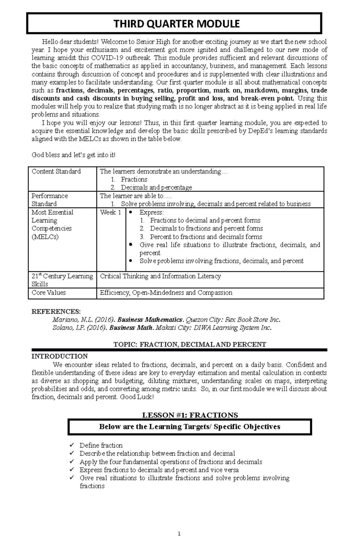 Business MATH Q1 module - Hello dear students! Welcome to Senior High ...