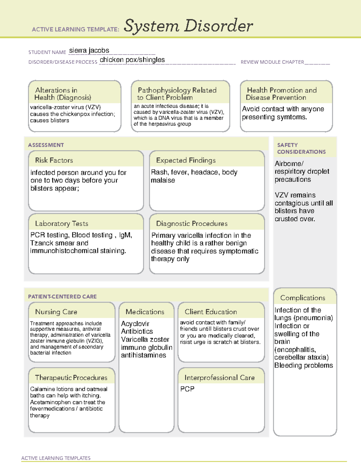 System disorder restricted 1 - ACTIVE LEARNING TEMPLATES System ...