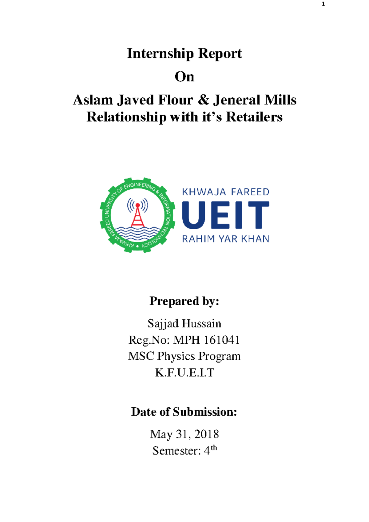 413057807 Internship Report on Aslam Javed Flour Mill Sadiq Abad ...