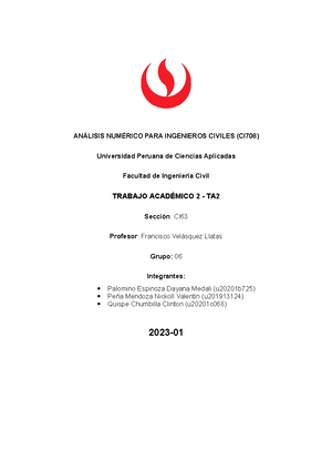 Ejercicios de practica - ANÁLISIS NUMÉRICO PARA INGENIEROS CIVILES (CI708) Ejercicios de ...