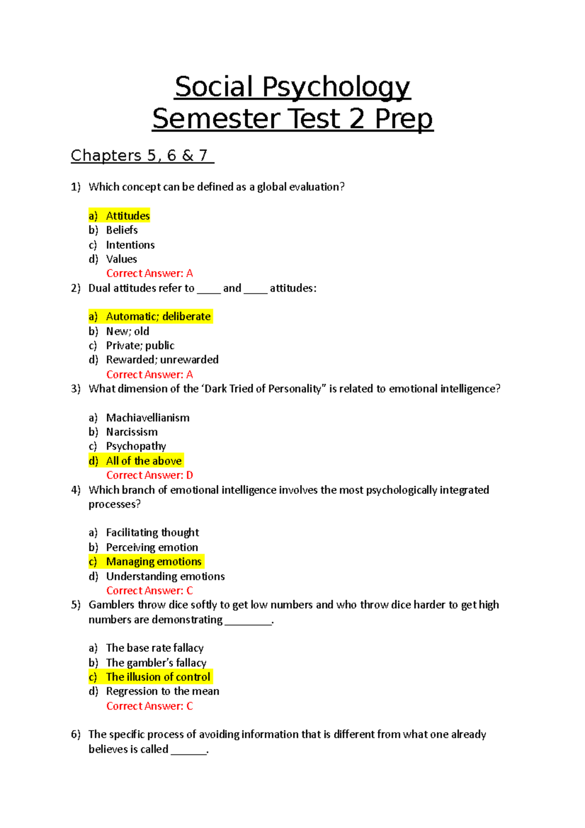 Social Psychology - Mock Test 2 (Memo) - Social Psychology Semester ...