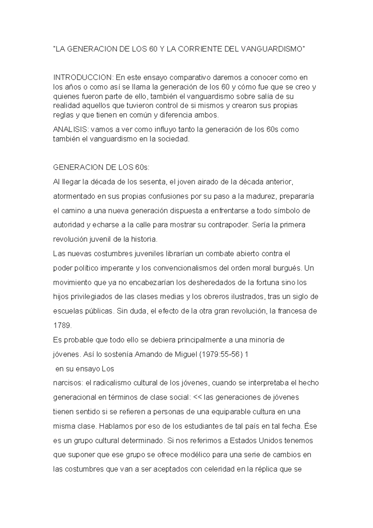 LA Generacion DE LOS 60 Y LA Corriente DEL Vanguardismo - “LA ...