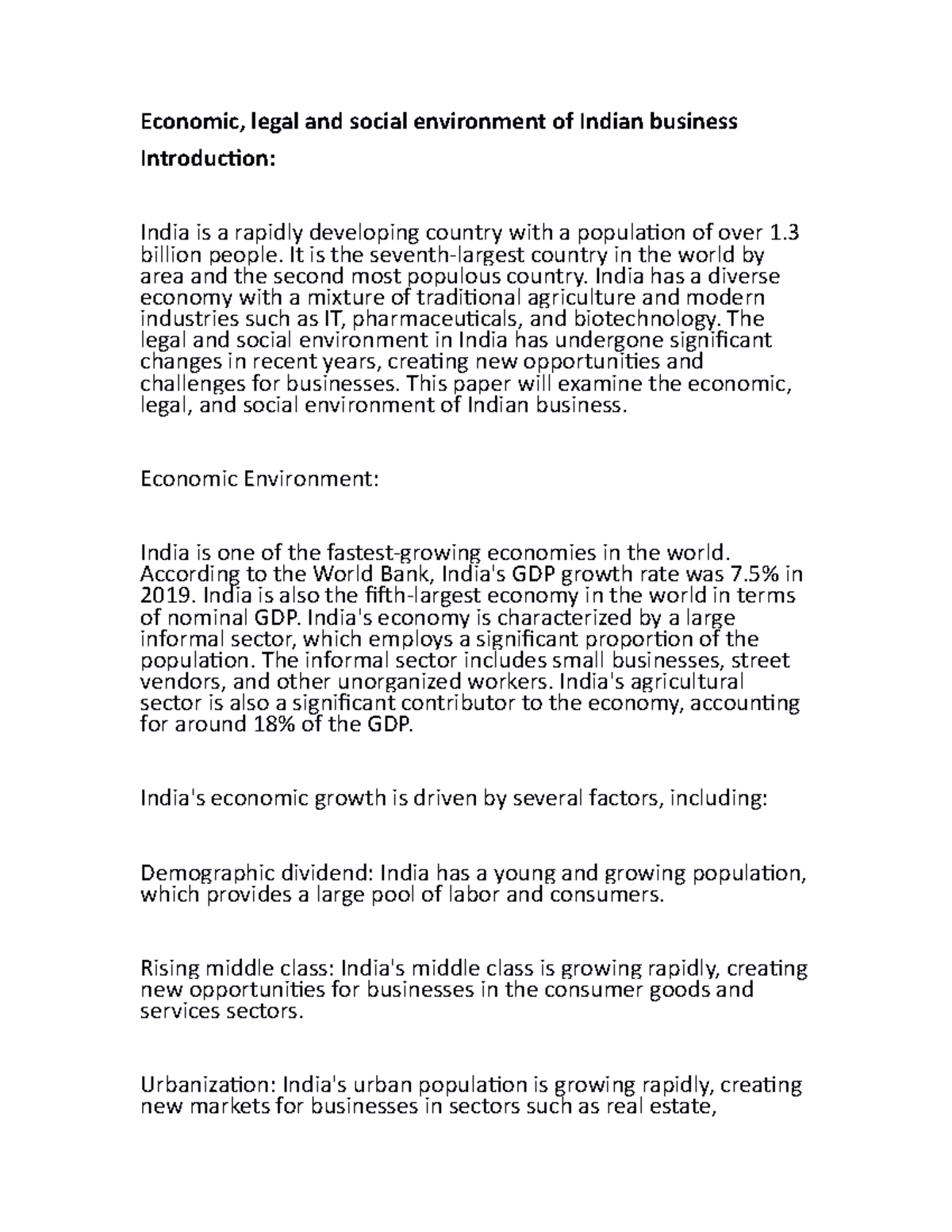 Economic, legal and social environment of Indian business - Economic ...