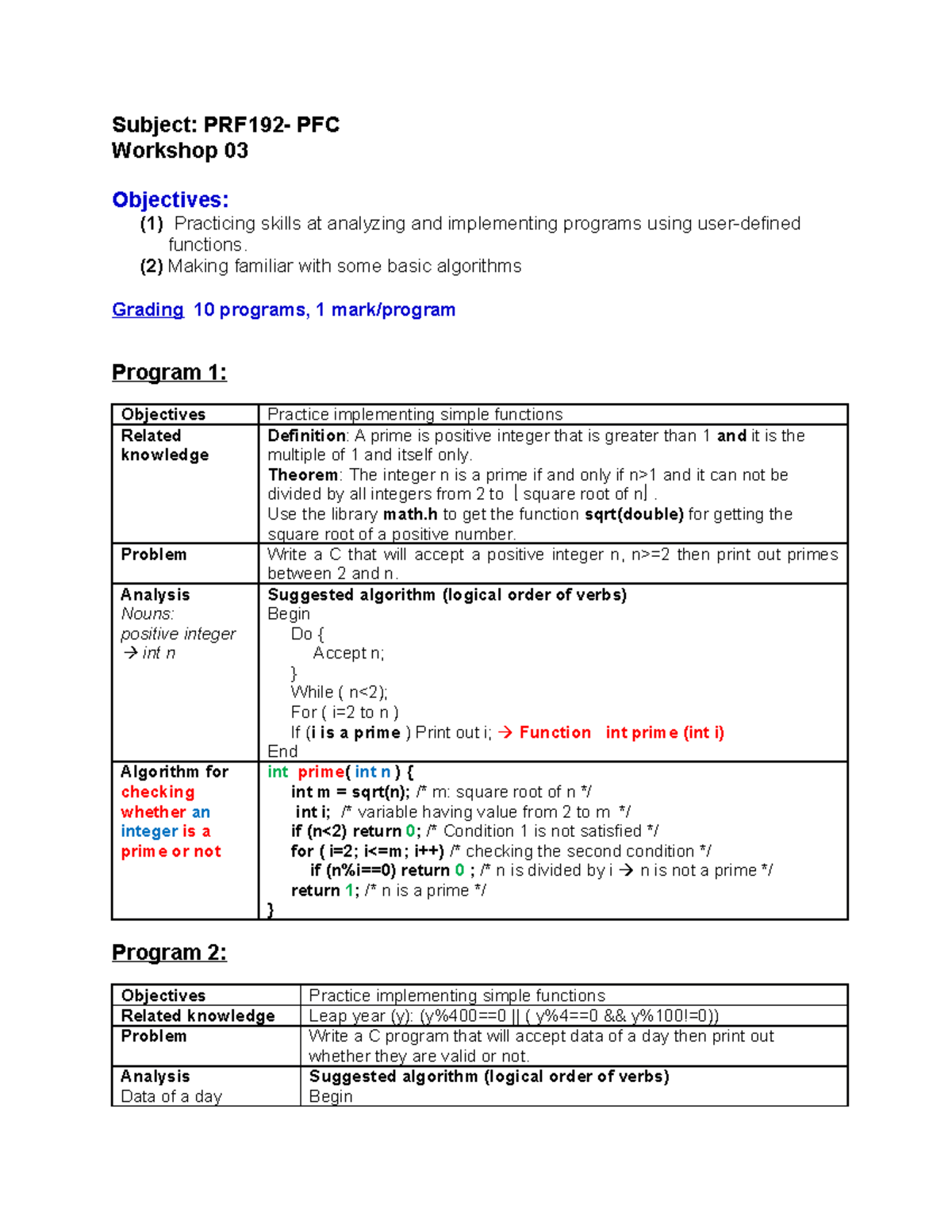 Workshop 03 - abc - Subject: PRF192- PFC Workshop 03 Objectives: (1) Practicing skills at ...