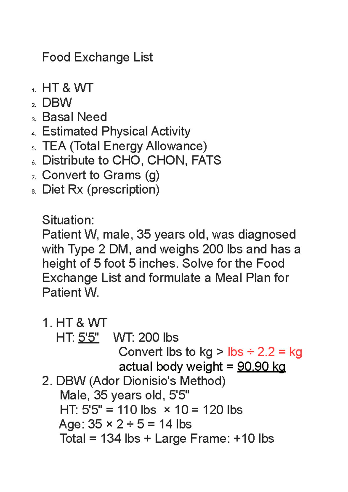 Notes 241010 024056 - Nutrition and Diet therapy Calculation of DBW ...