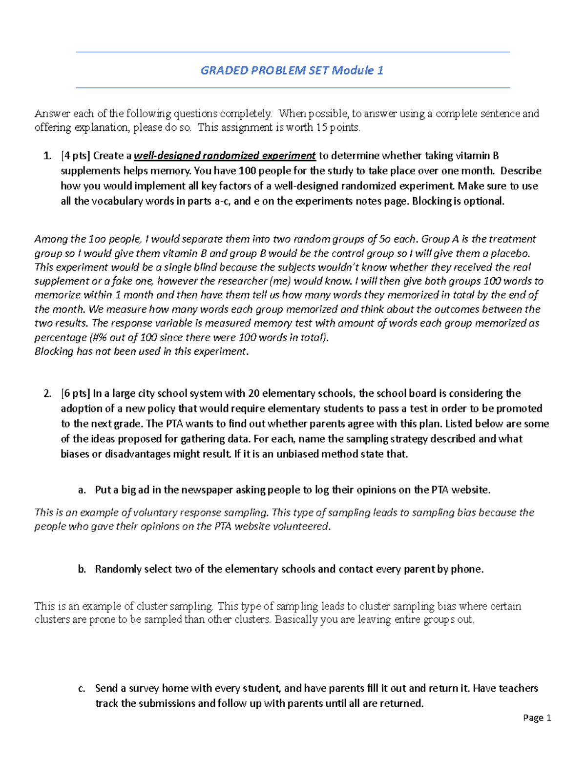 Graded Problem Module 1 - GRADED PROBLEM SET Module 1 Answer each of the following questions ...