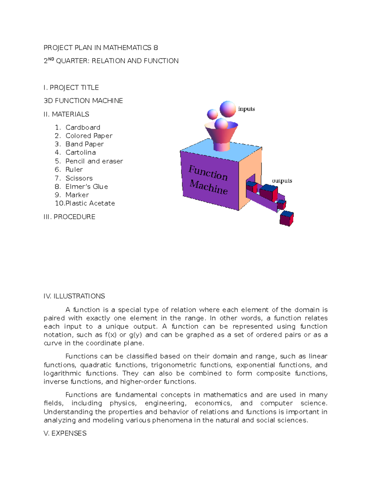 Function Machine - PROJECT PLAN IN MATHEMATICS 8 2 ND QUARTER: RELATION ...
