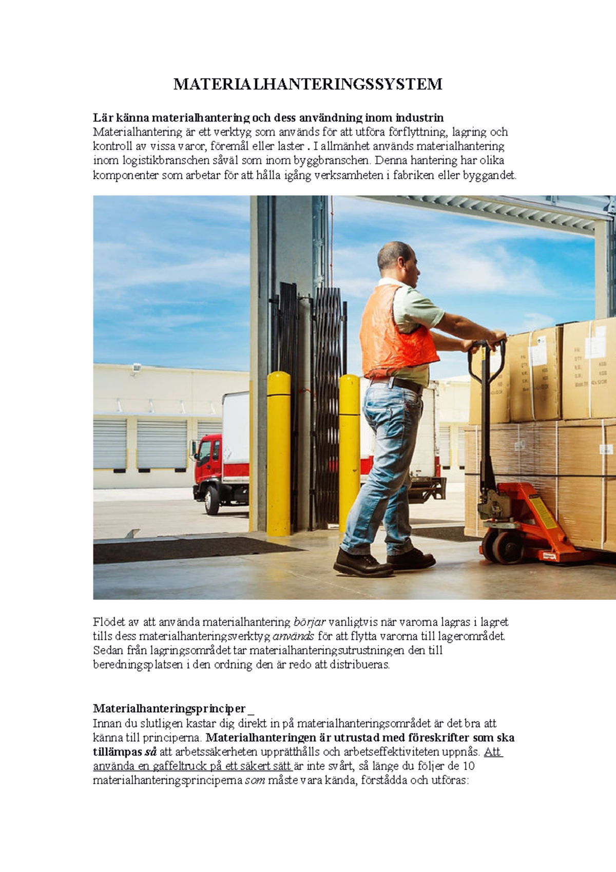 Material Handling System (32) - MATERIALHANTERINGSSYSTEM Lär känna materialhantering och dess ...