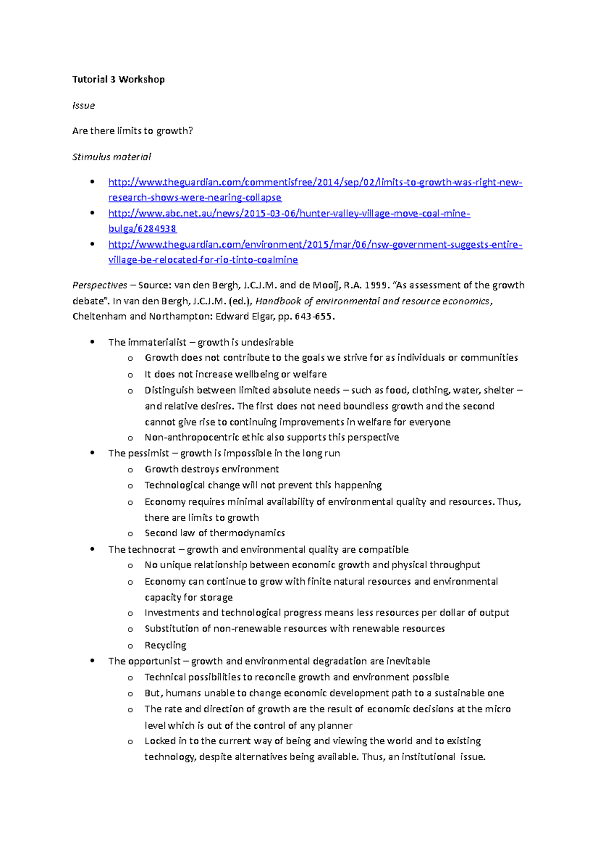 Week 3 workshop limits to growth - Tutorial 3 Workshop Issue Are there ...