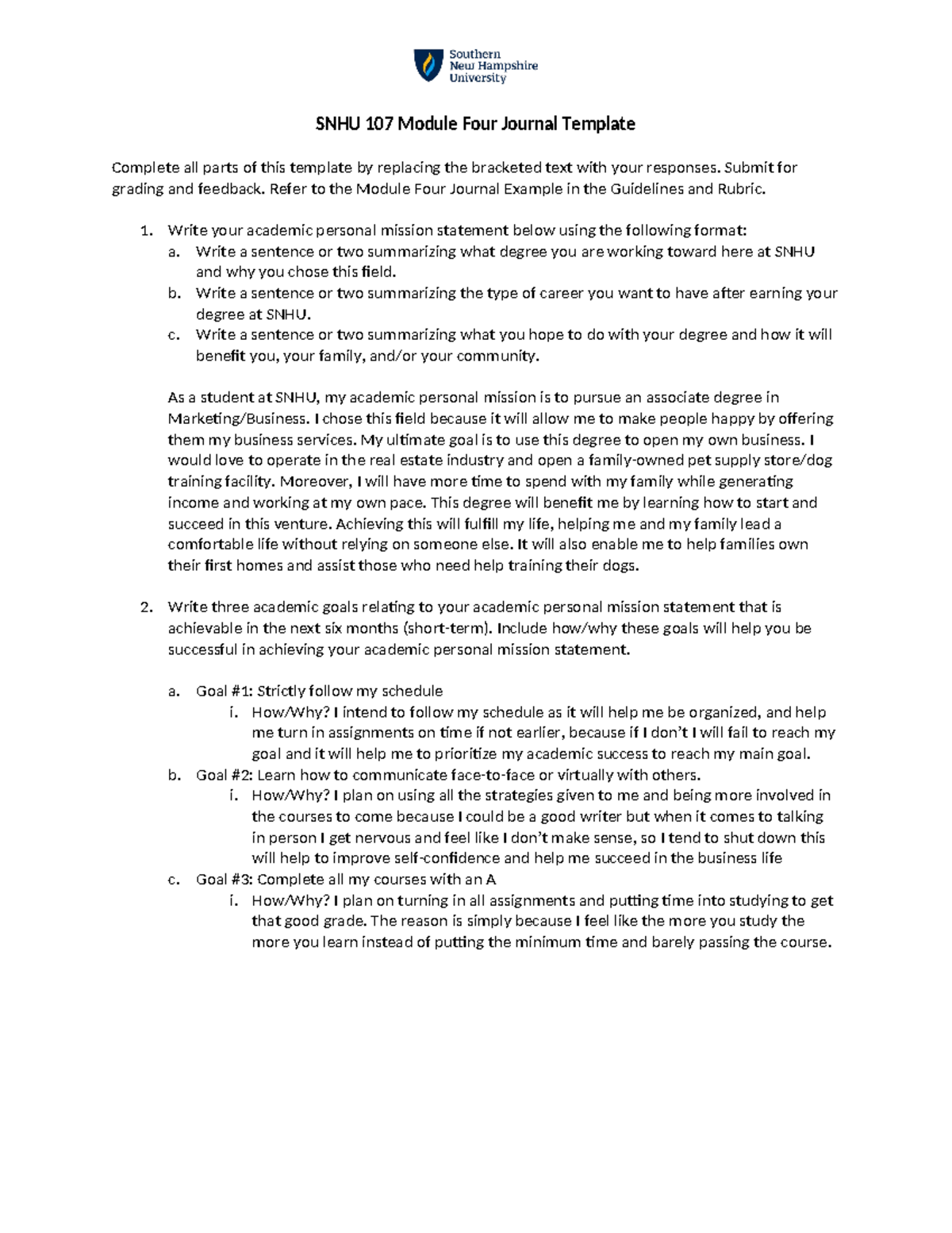 SNHU 107 Module Four Journal -2 - Submit for grading and feedback ...