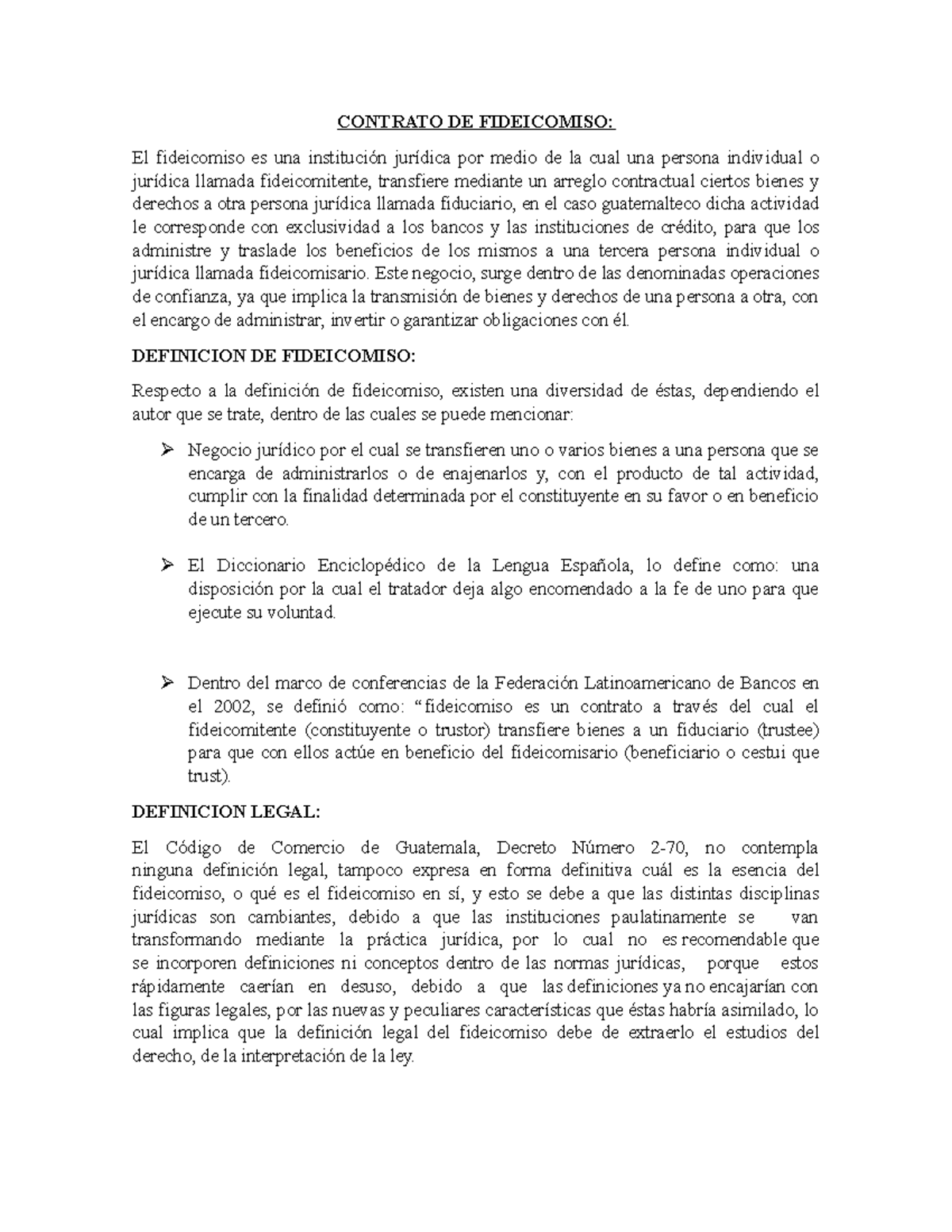 Contrato DE Fideicomiso - CONTRATO DE FIDEICOMISO: El fideicomiso es una institución jurídica ...