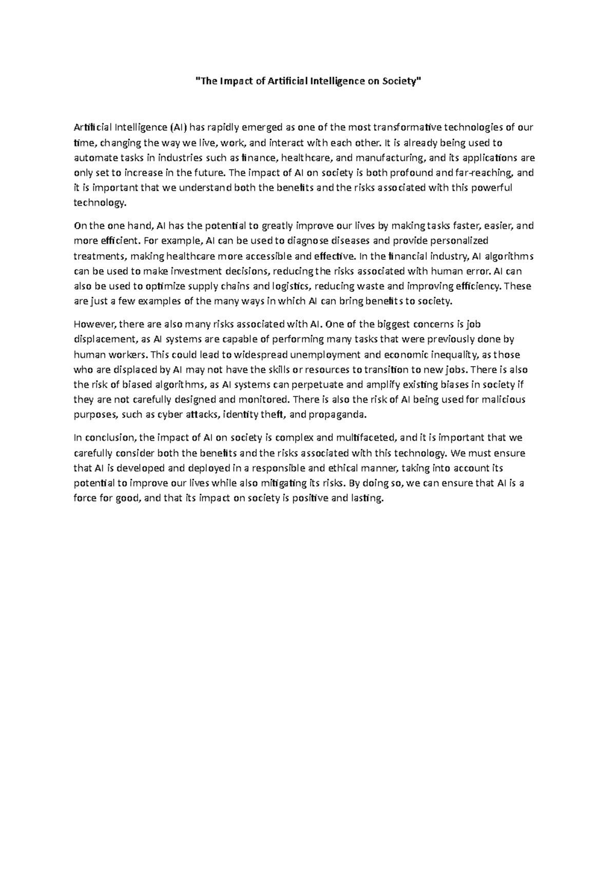 The Impact of Artificial Intelligence on Society - "The Impact of ...