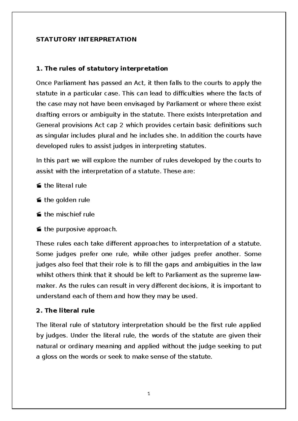 Statutory Interpretation - STATUTORY INTERPRETATION The rules of ...