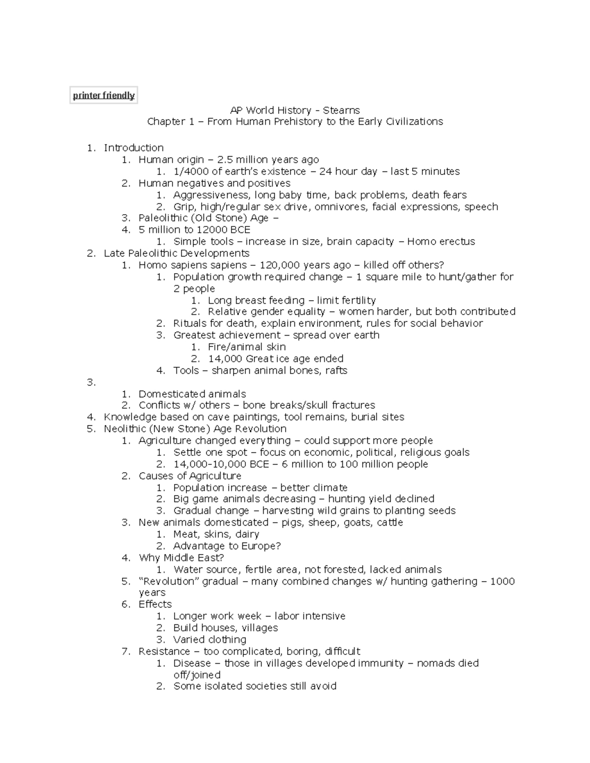 History 1 - civilization - printer friendly AP World History - Stearns ...
