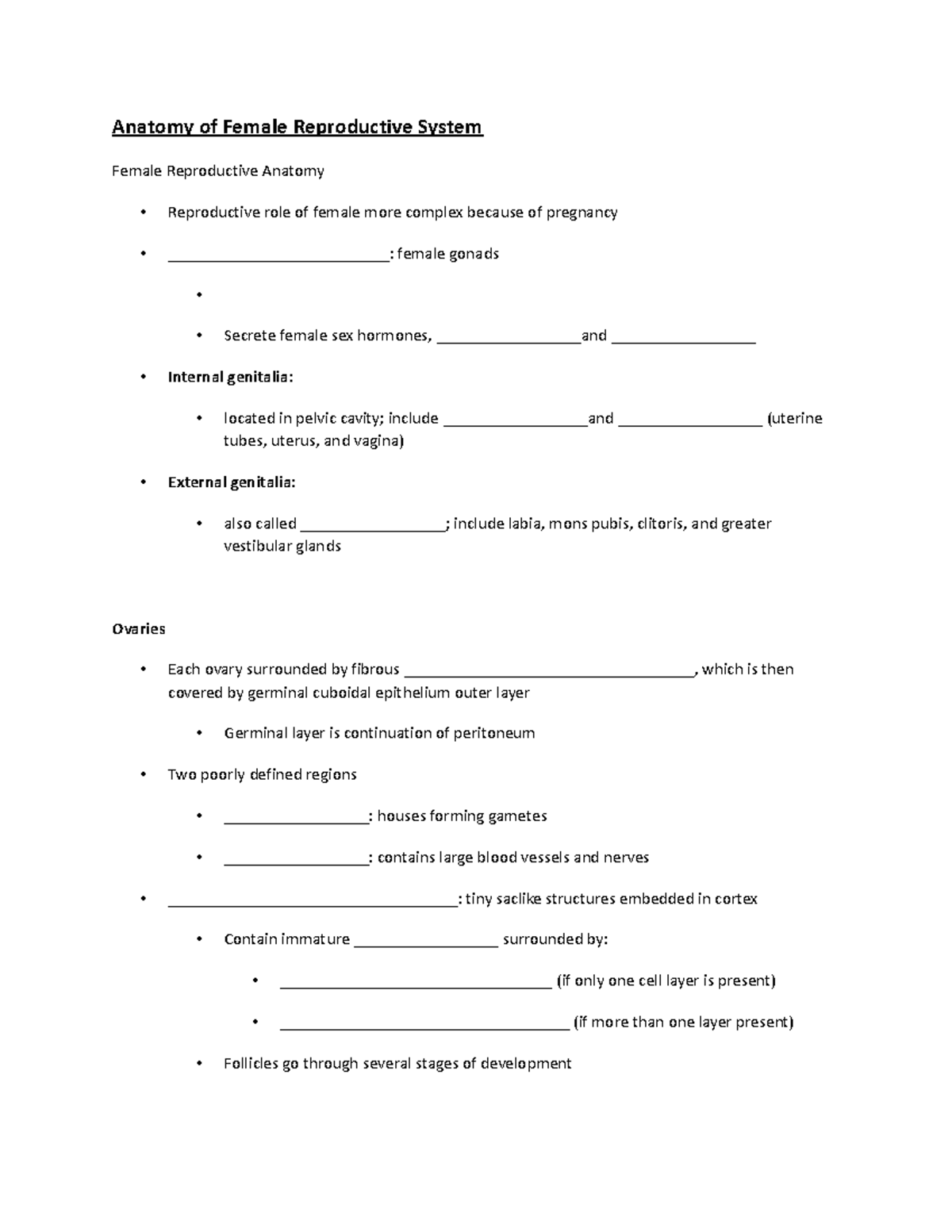 Anatomy of Female Reproductive System - Studocu