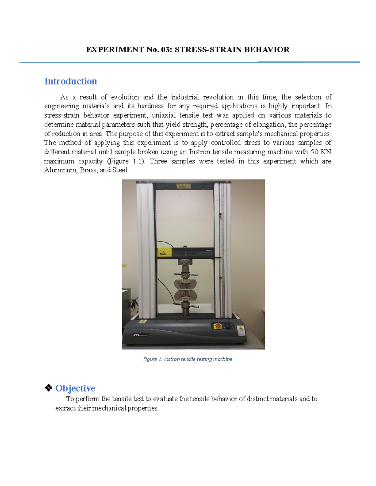 EXPERIMENT No. 03: STRESS-STRAIN BEHAVIOR - Materials Science علم ...