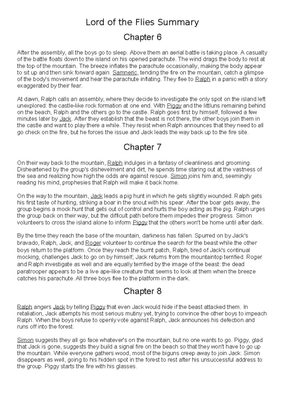 Lord of the Flies Summary Ch 6 - 12 - Lord of the Flies Summary Chapter ...