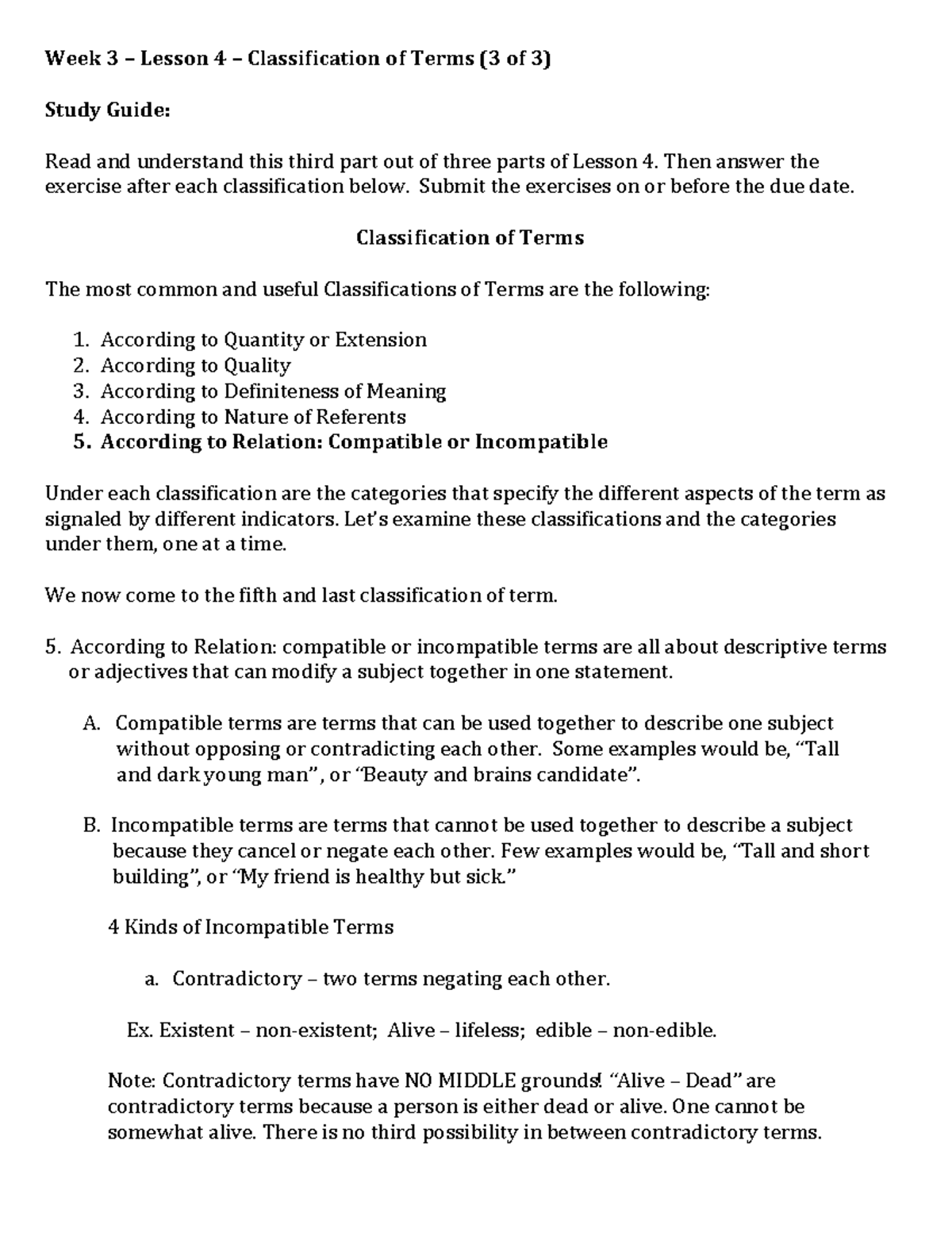 Lesson 4 – Part 3. Classification of Terms Lesson 4 - Part 1 ...