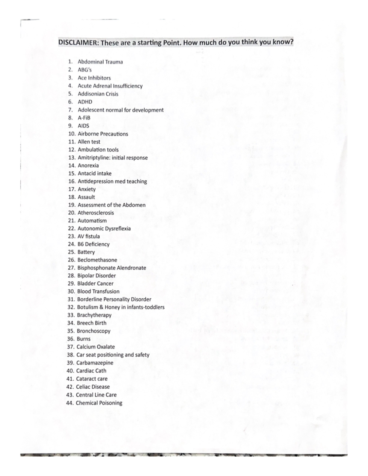 Capstone study guide list - NSG 4800 - Studocu