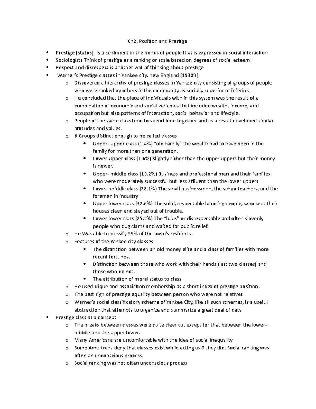 Ch.2:Position&Prestige - Ch2. Position and Prestige Prestige (status ...