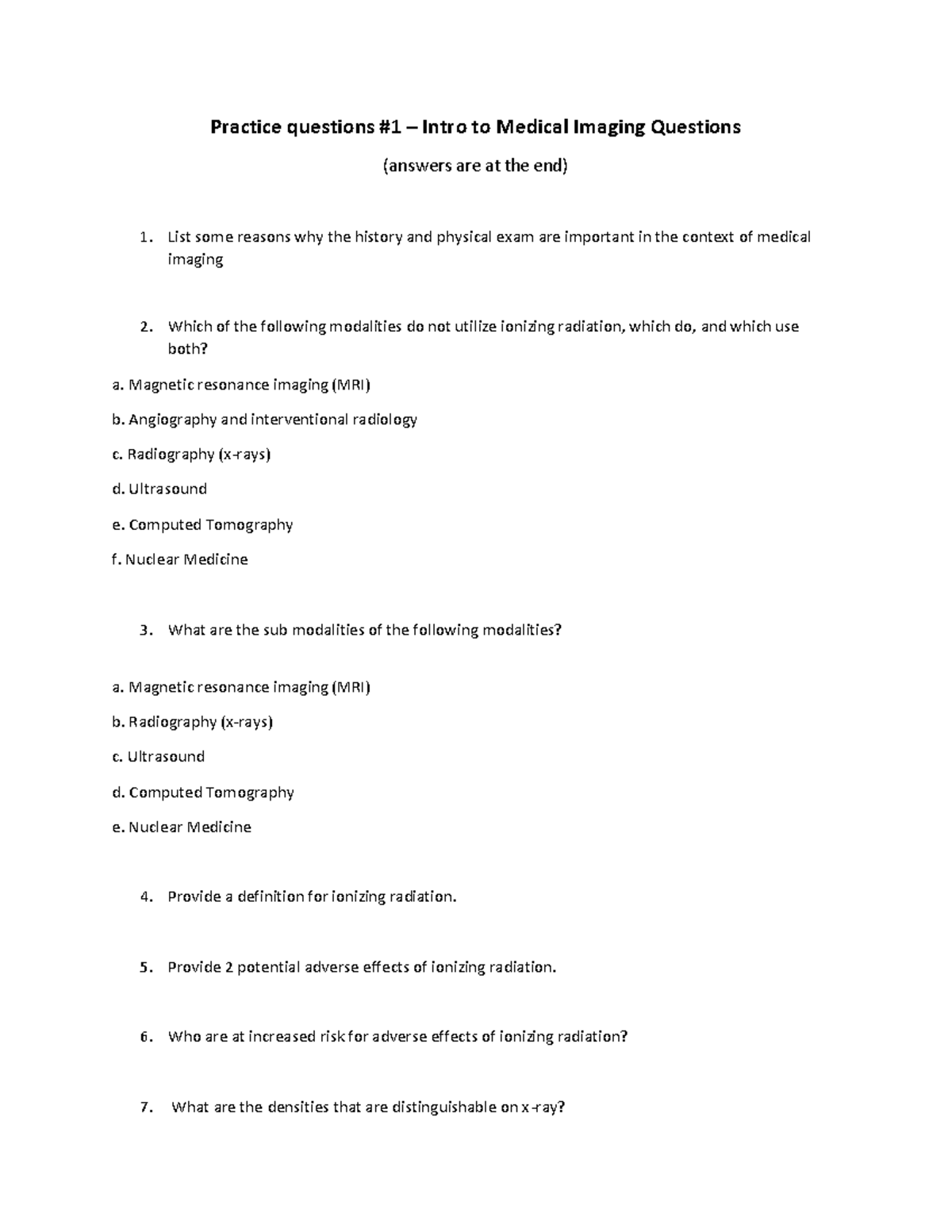 Introduction to medical imaging practice questions - Practice questions ...