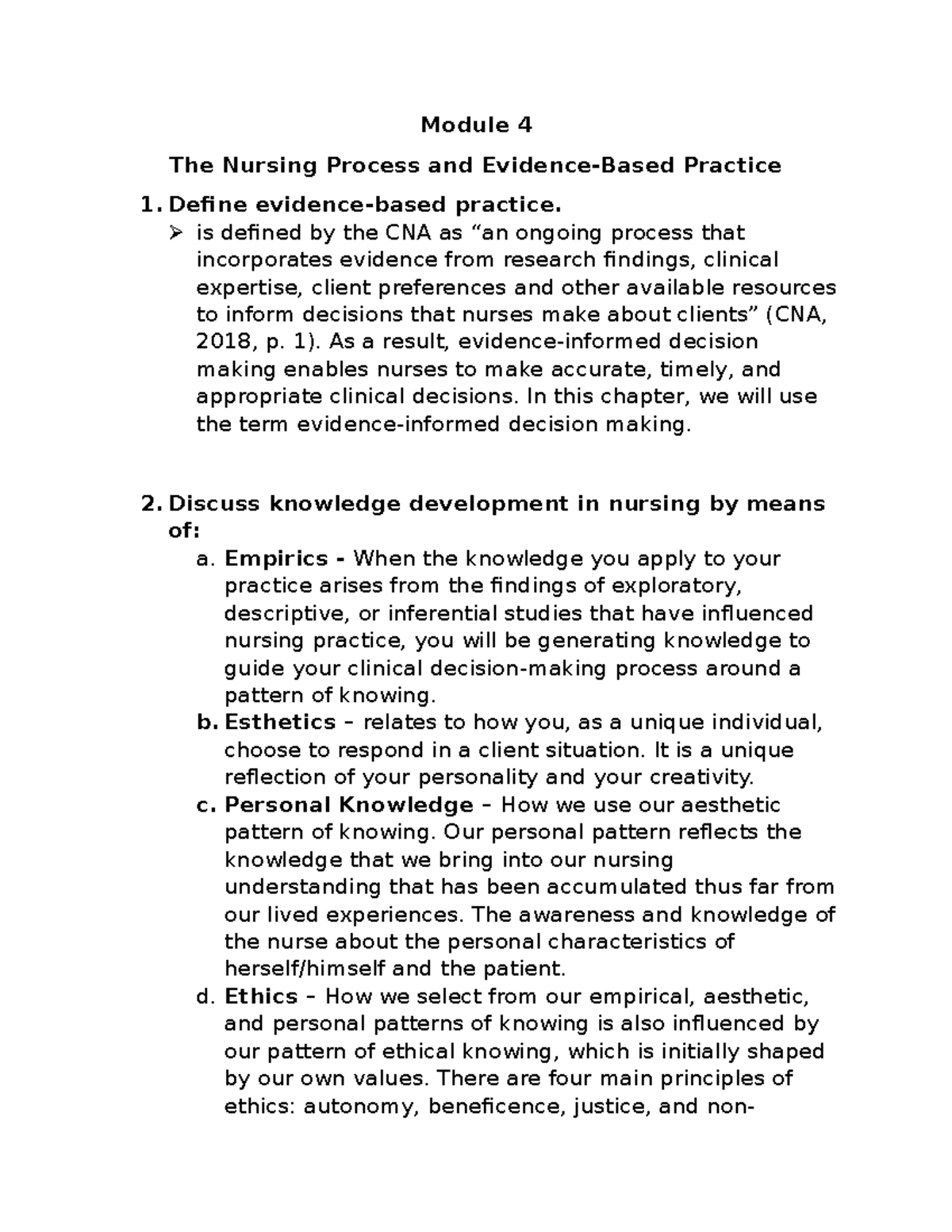 Module 4 - The nursing process and evidence-based practice - ch 8 14 15 ...