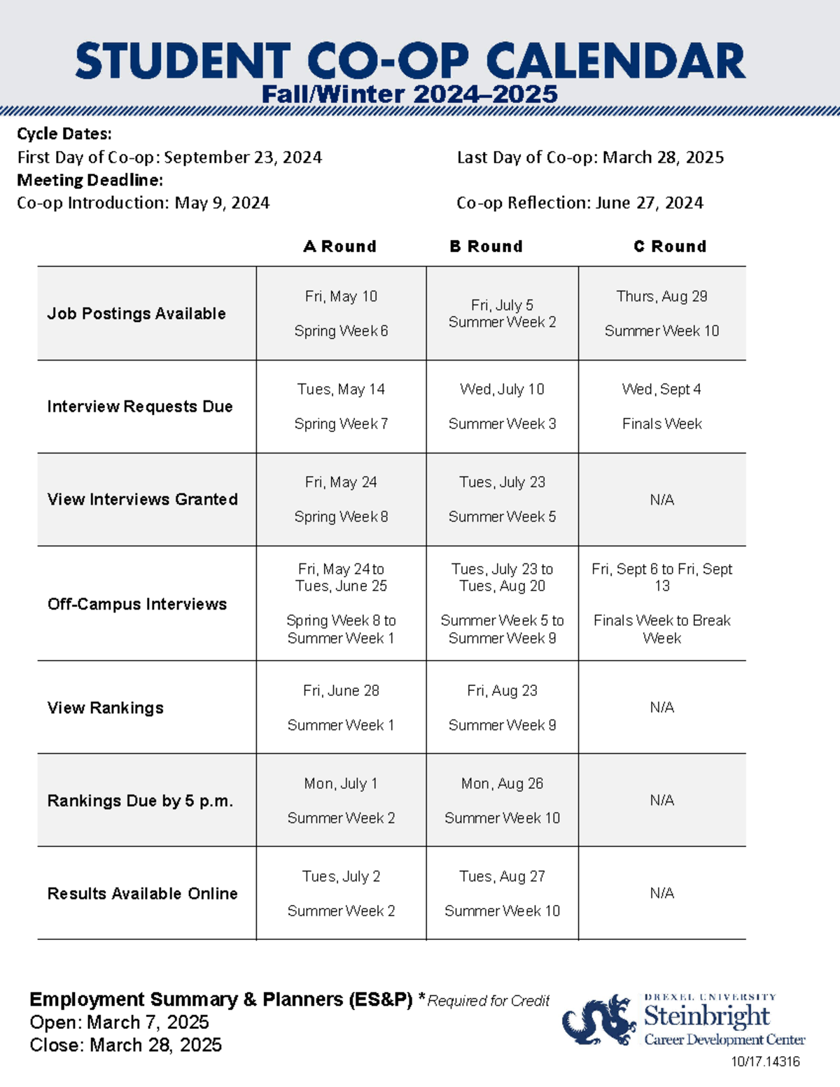 Calendar for co-op - Job Postings Available Fri, May 10 Spring Week 6 ...