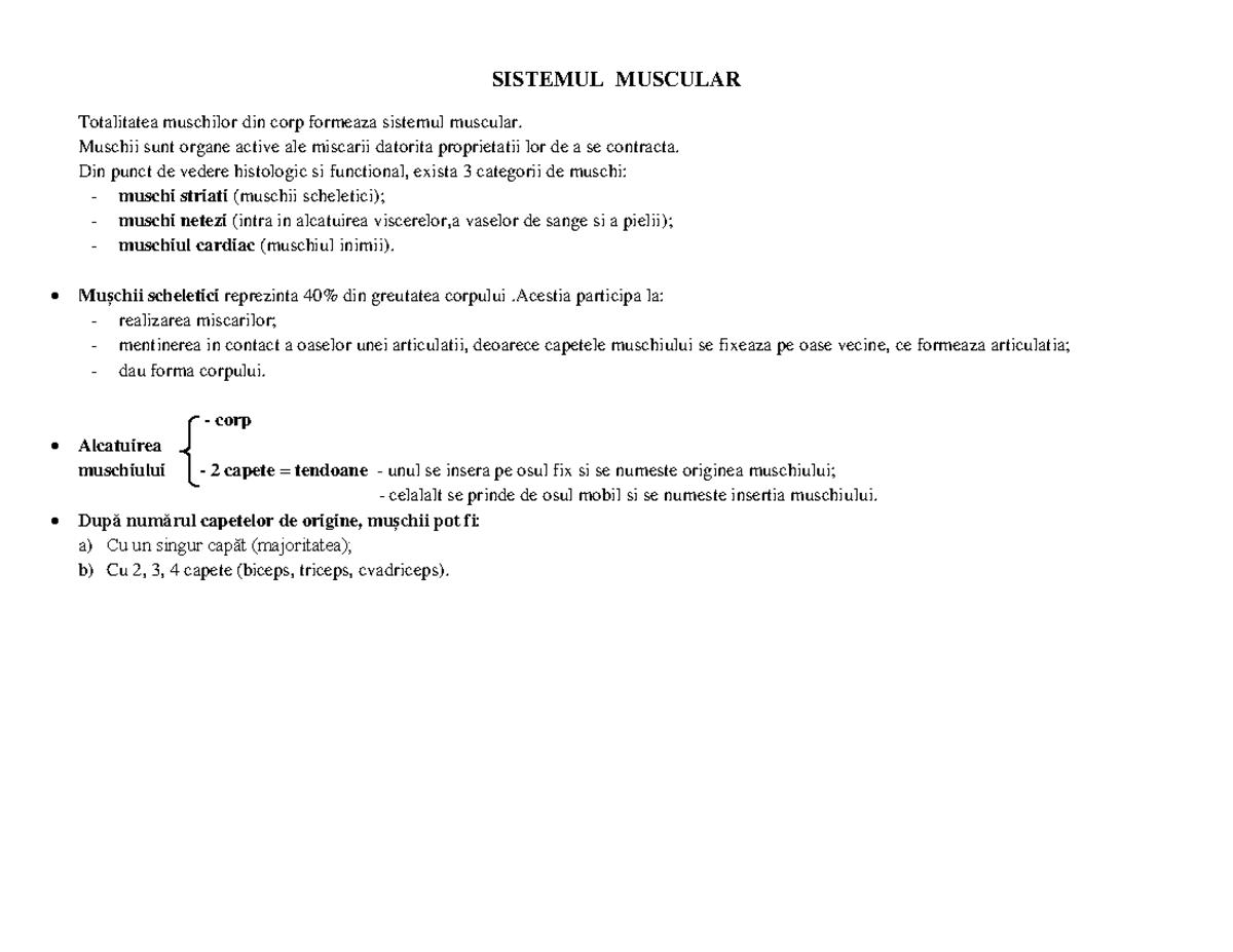 Sinteza - Sistemul Muscular - SISTEMUL MUSCULAR Totalitatea muschilor ...