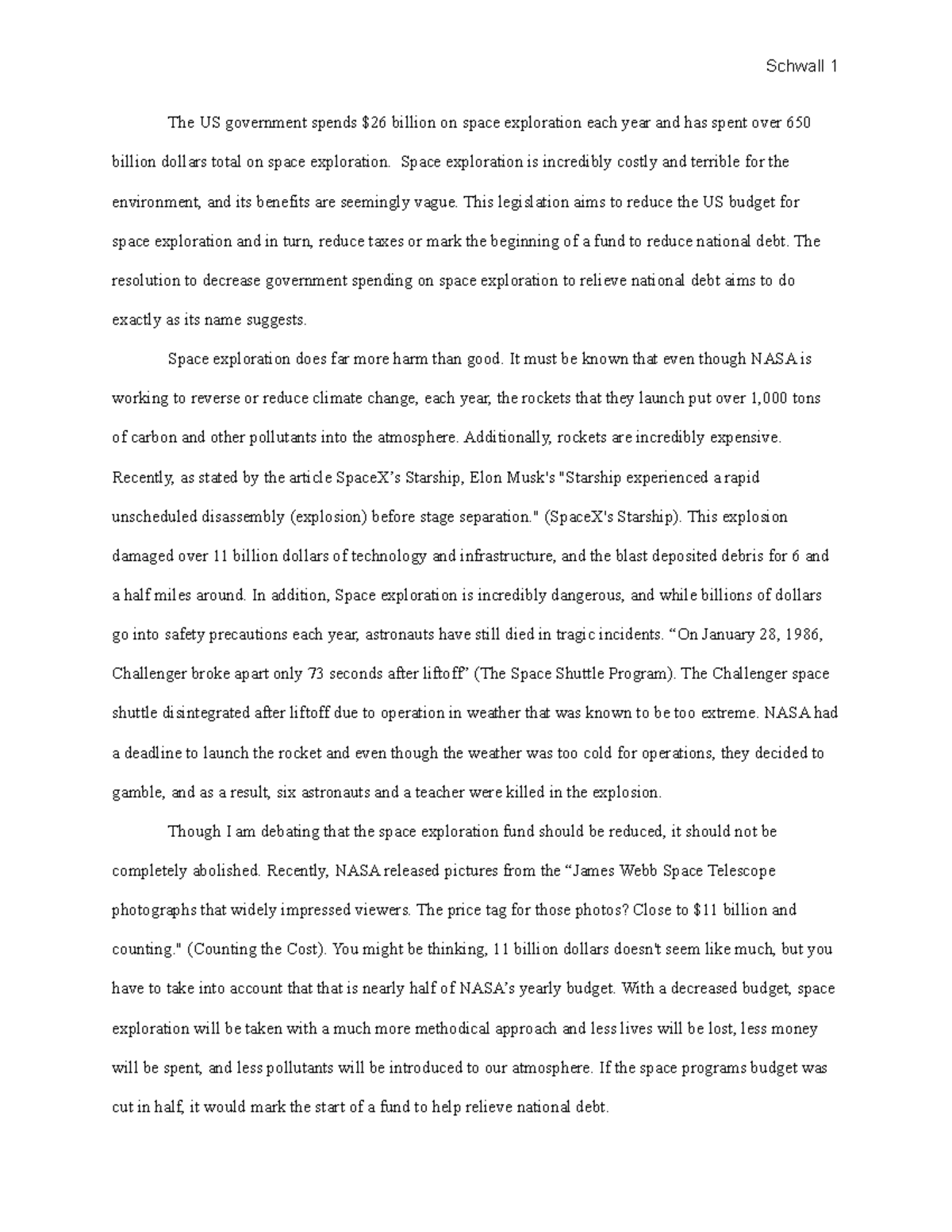 Speech - Homework - Schwall 1 The US government spends $26 billion on ...